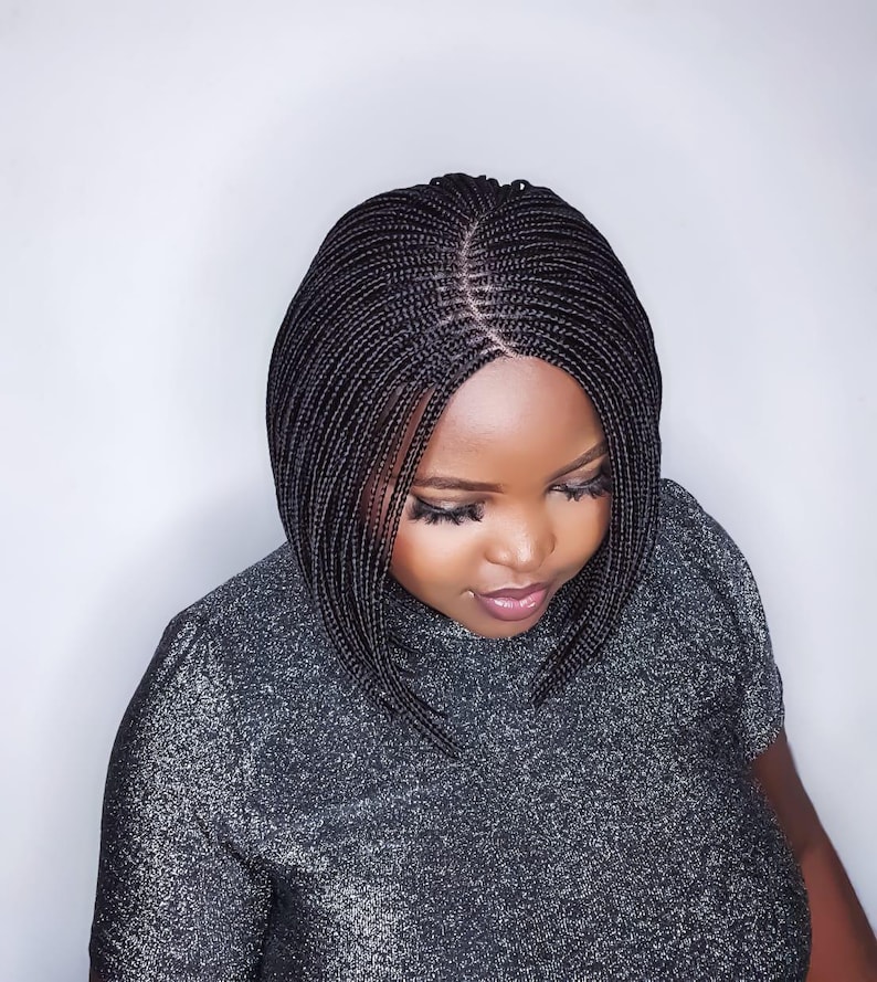 Short Box Braid Bob Wig, Lace Closure Braided Wig Color 2 - Etsy