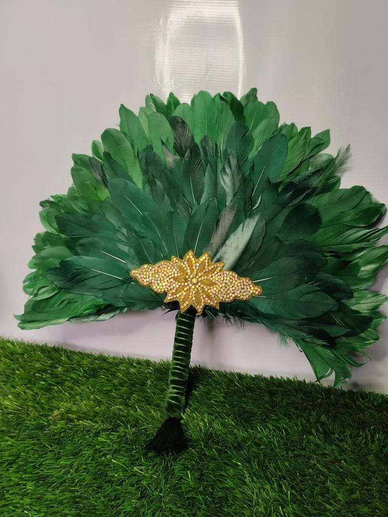 Green Feather Bridal Hand Fan, Luxury Wedding Fan, African Bridal ...