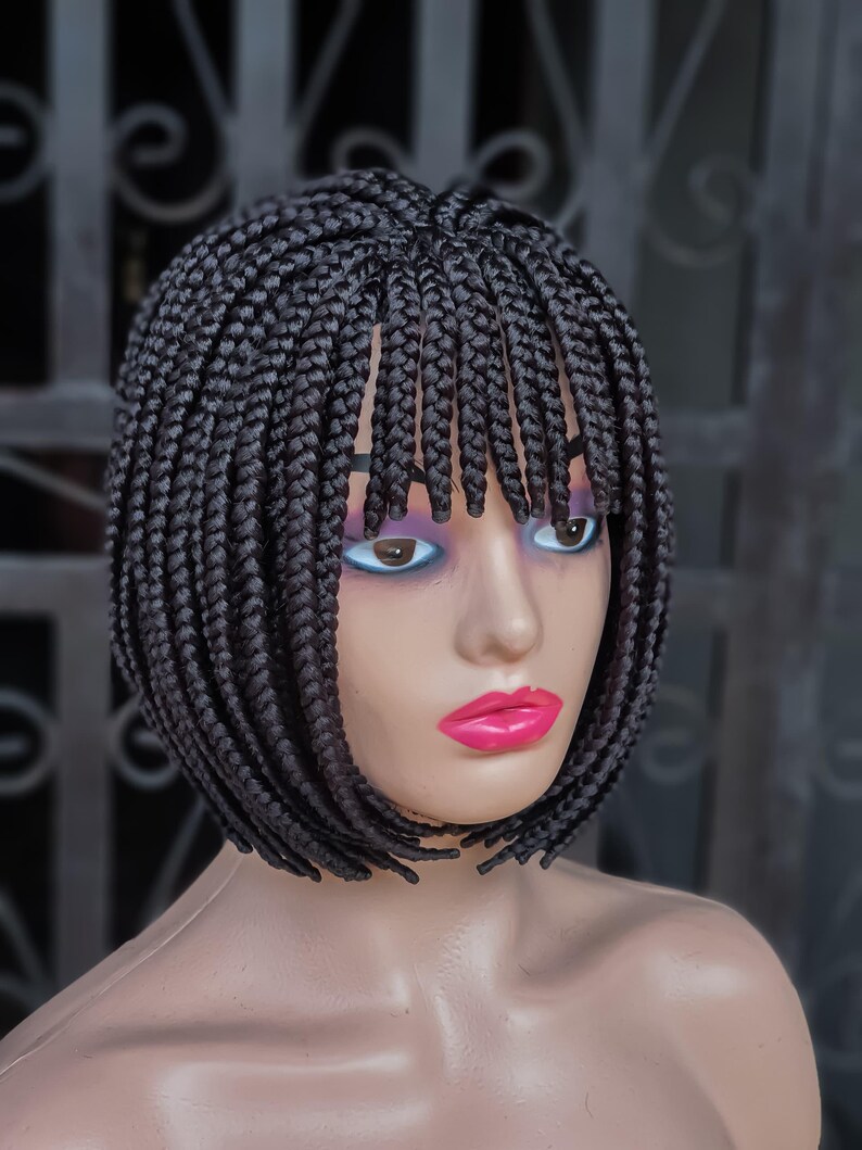 Black Bob Braid Wig With Bangs, Short Braided Wig, Fringe Lace Wig - Etsy