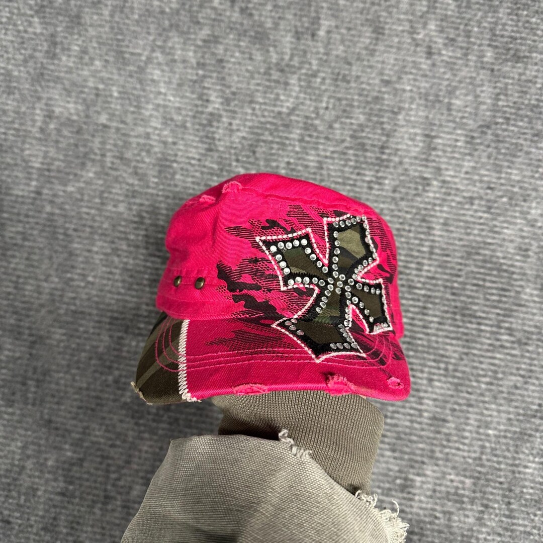 Y2K Hot Pink Camo Cross Rhinestone Army Cadet Hat Cap Women - Etsy