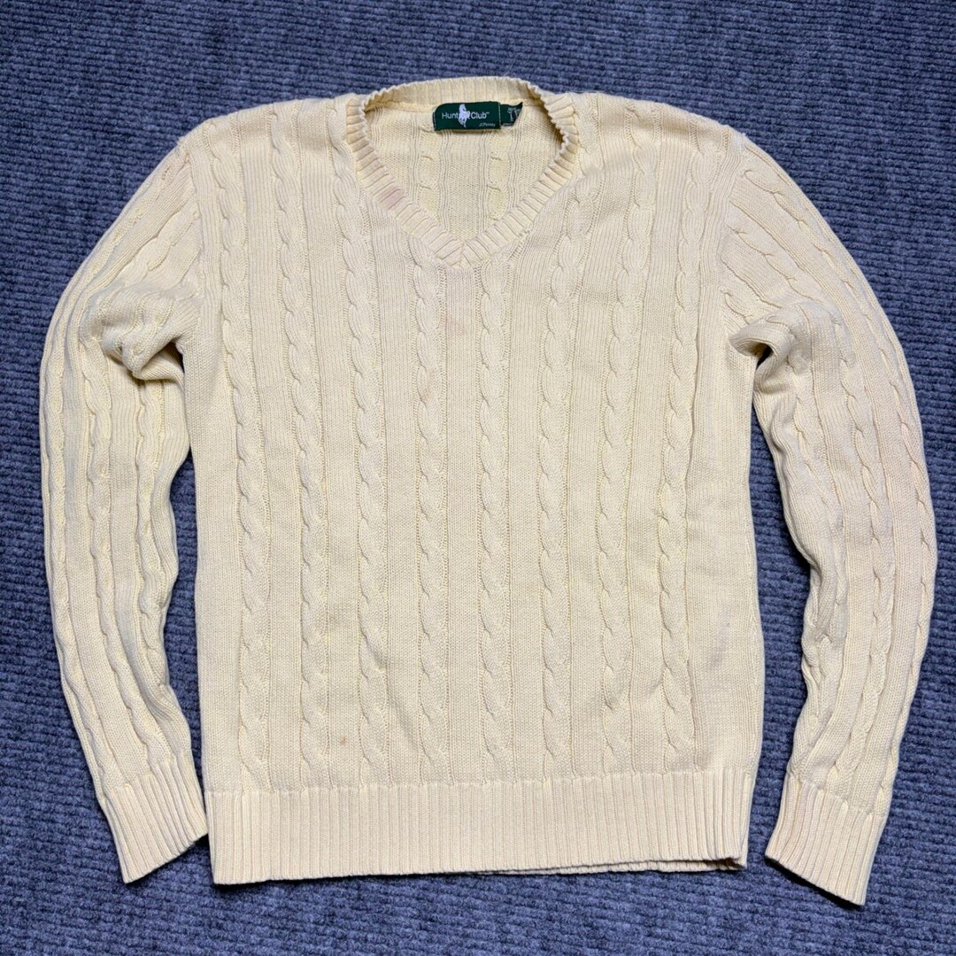 Hunt Club JC Penney Mens L Yellow Cable Knit V Neck Cotton Sweater - Etsy