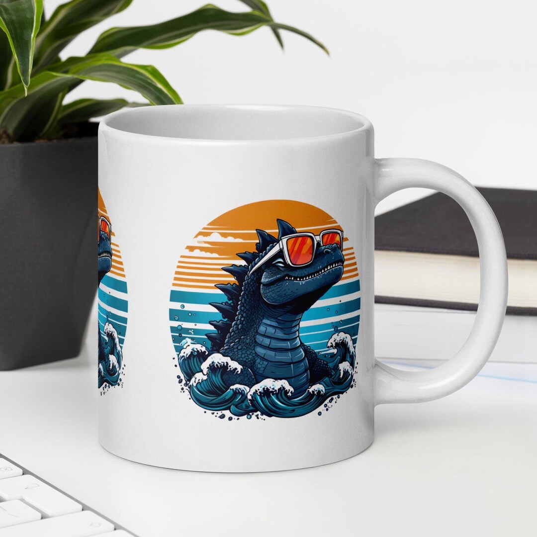 Summer Sea Monster Mug | Godzilla-inspired Funny Mug | Beach Vibes Mug ...