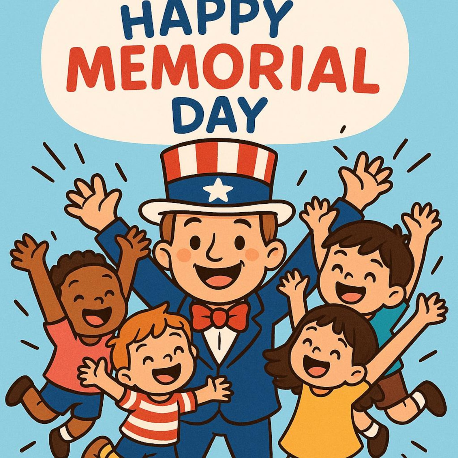 Happy Memorial Day Cartoon – Cute Patriotic Kids Digital Art Print ...