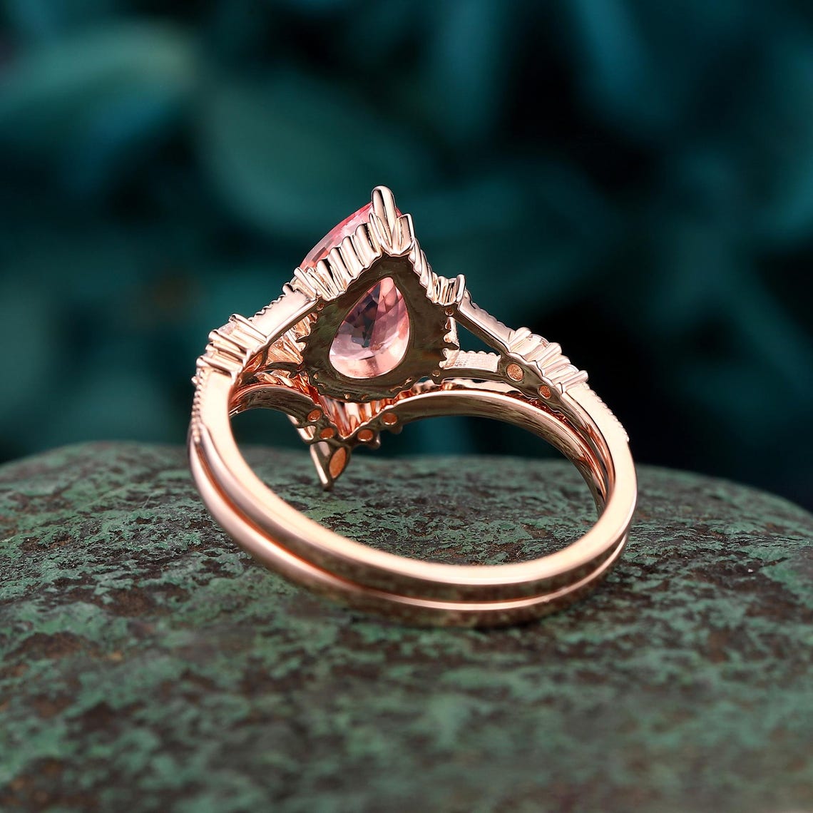 Unique Split Shank Pear Shape Pink Sapphire Engagement Ring Set ...