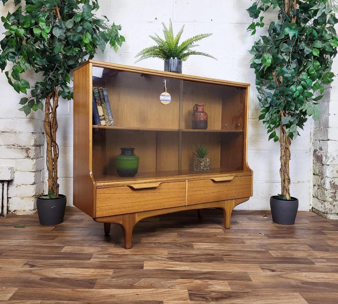 Vintage Mid-century Sutcliffe Teak & Glass Small Sideboard Slim ...