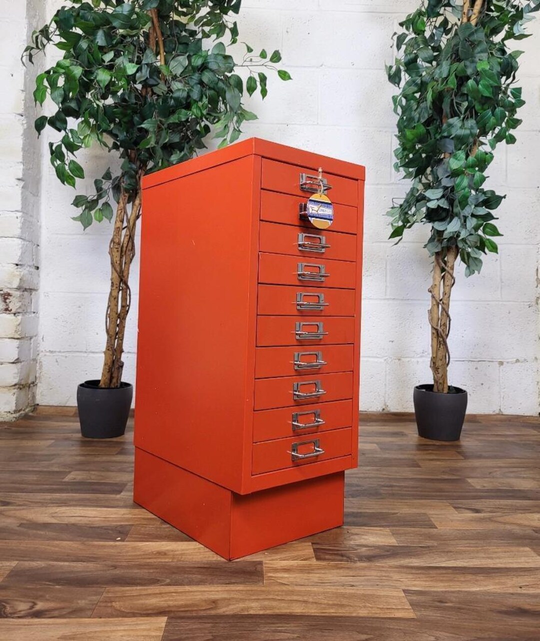 Vintage Red Metal 10 Drawer A4 Filing Cabinet Retro Home Office ...