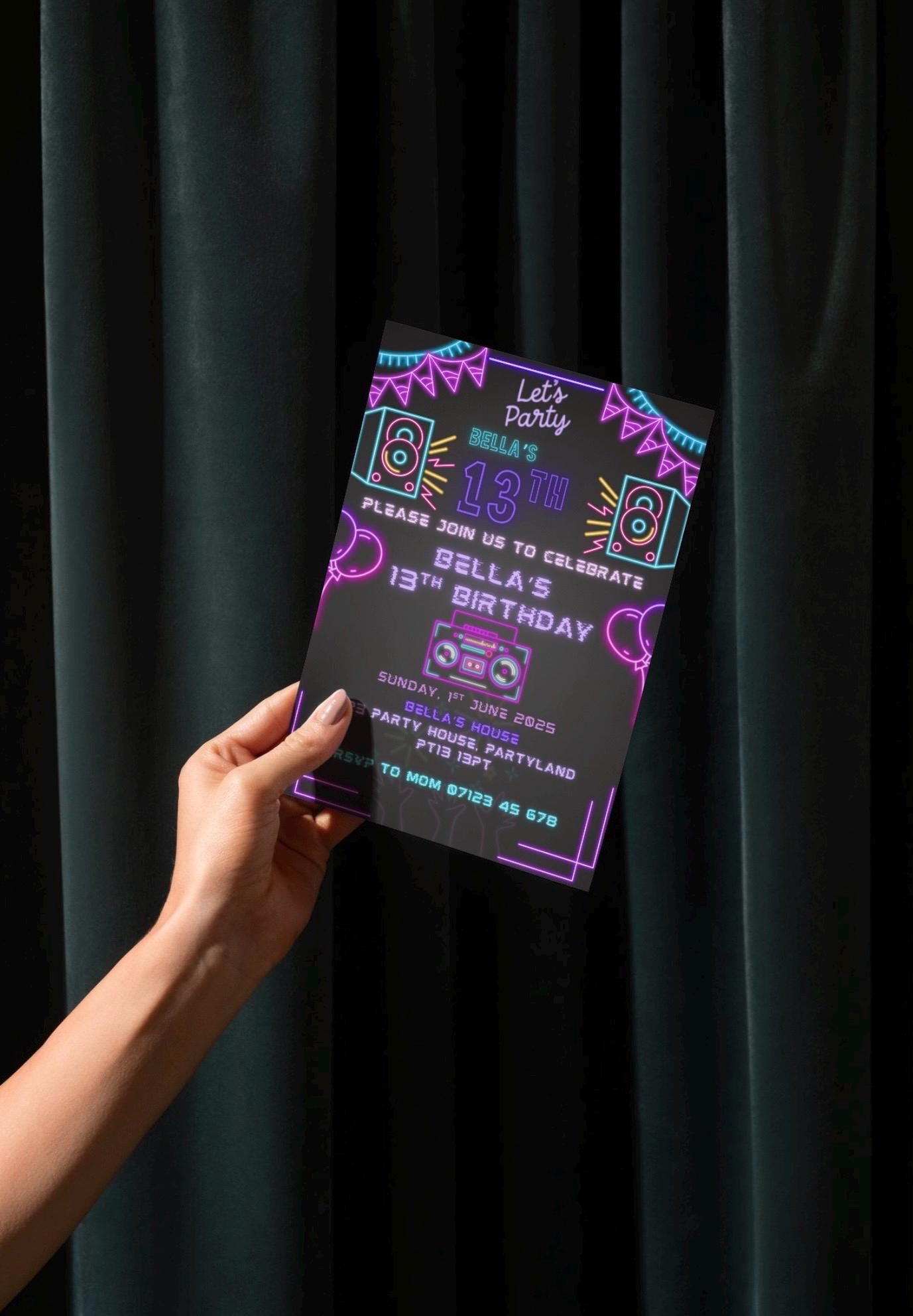 Editable Neon Glow Birthday Invitation | Teen Party Invite | All Ages ...
