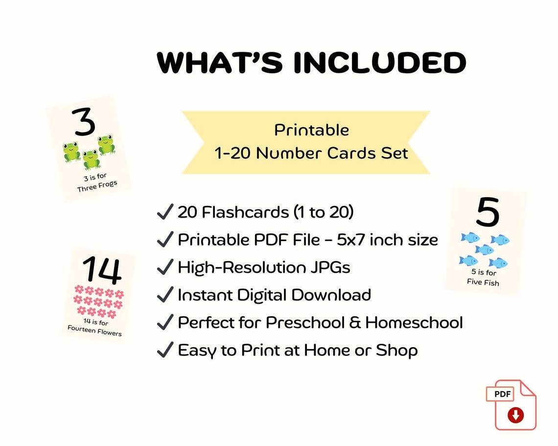 Printable Number Flashcards 1–20 for Kids | Counting Cards for Toddlers ...