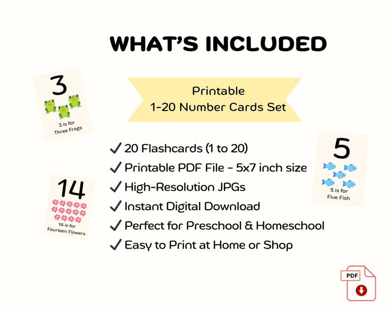 Printable Number Flashcards 1–20 for Kids | Counting Cards for Toddlers ...