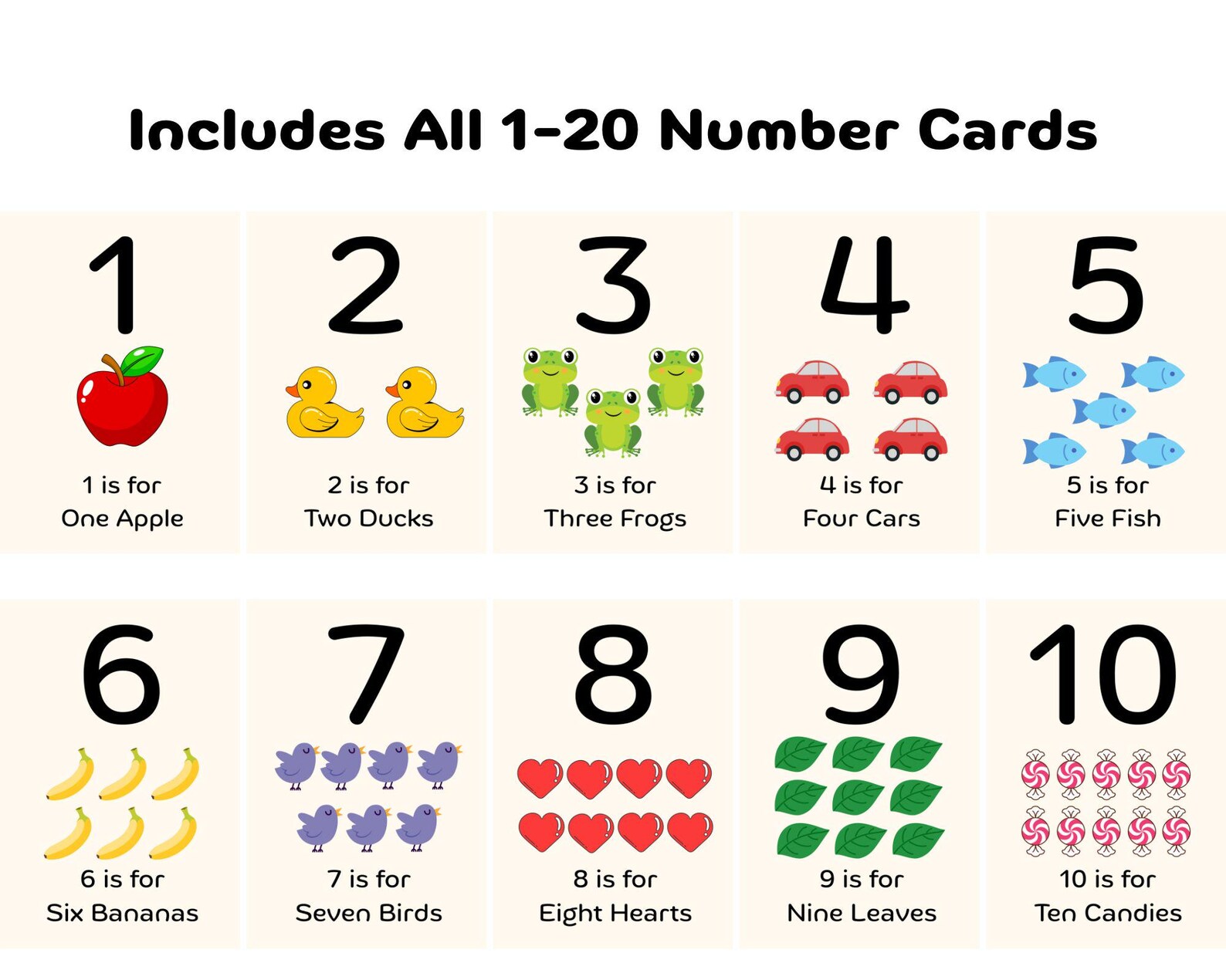 Printable Number Flashcards 1–20 for Kids | Counting Cards for Toddlers ...