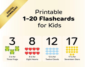Number Flashcards for Kids - 1 to 20 - Preschool Learning Cards ...