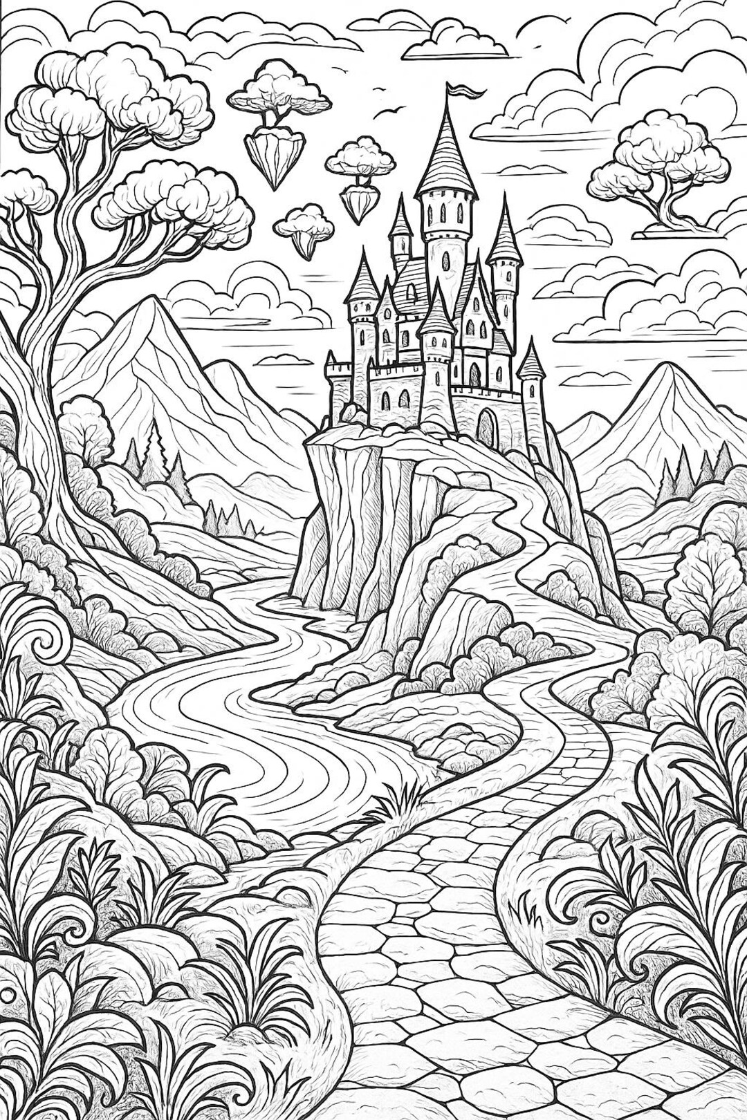 Fantasy Landscape Coloring Page for Adults - Etsy