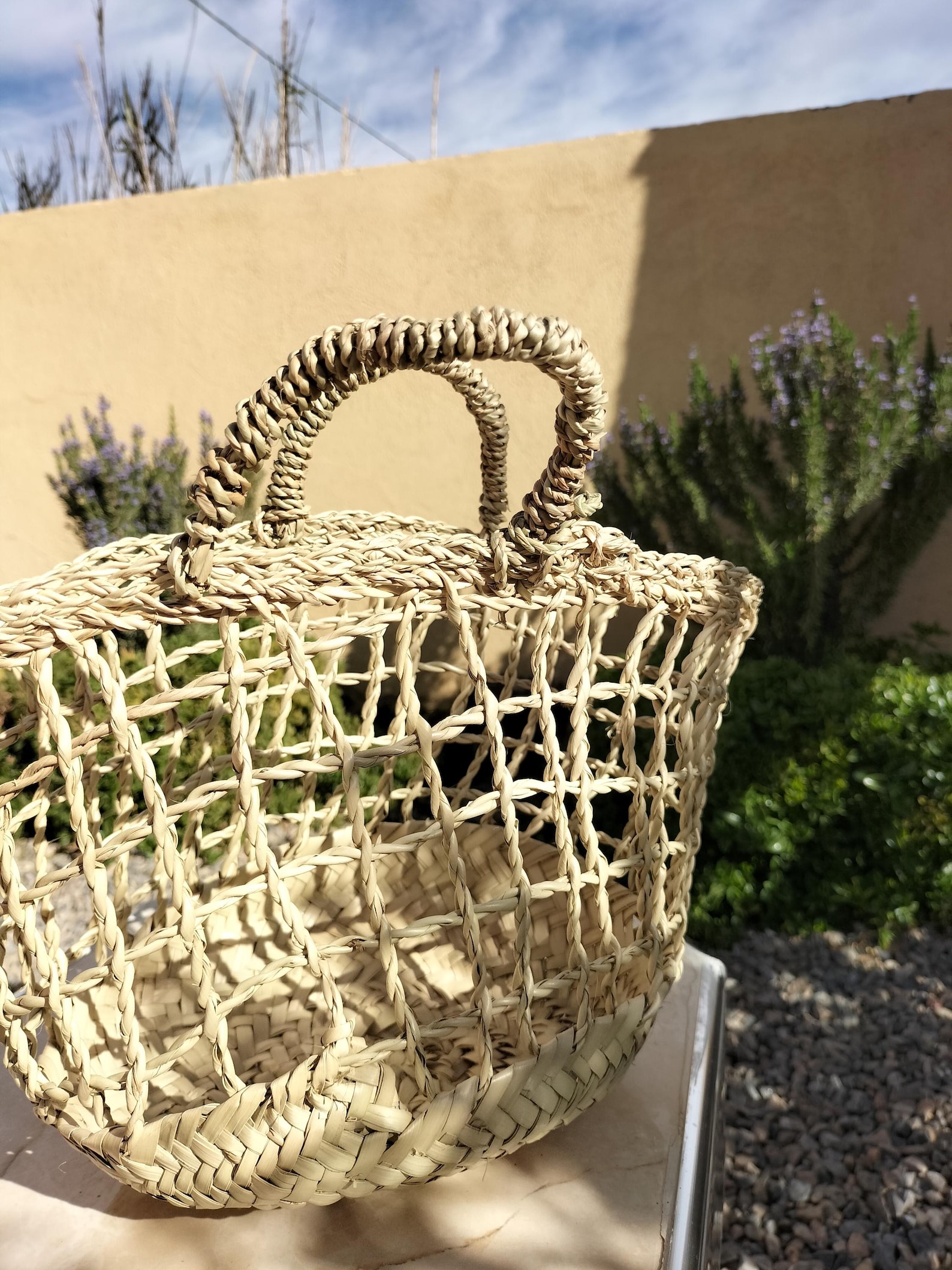 Handwoven Palm Leaf Storage Basket – Open Weave Doum Basket, Natural ...
