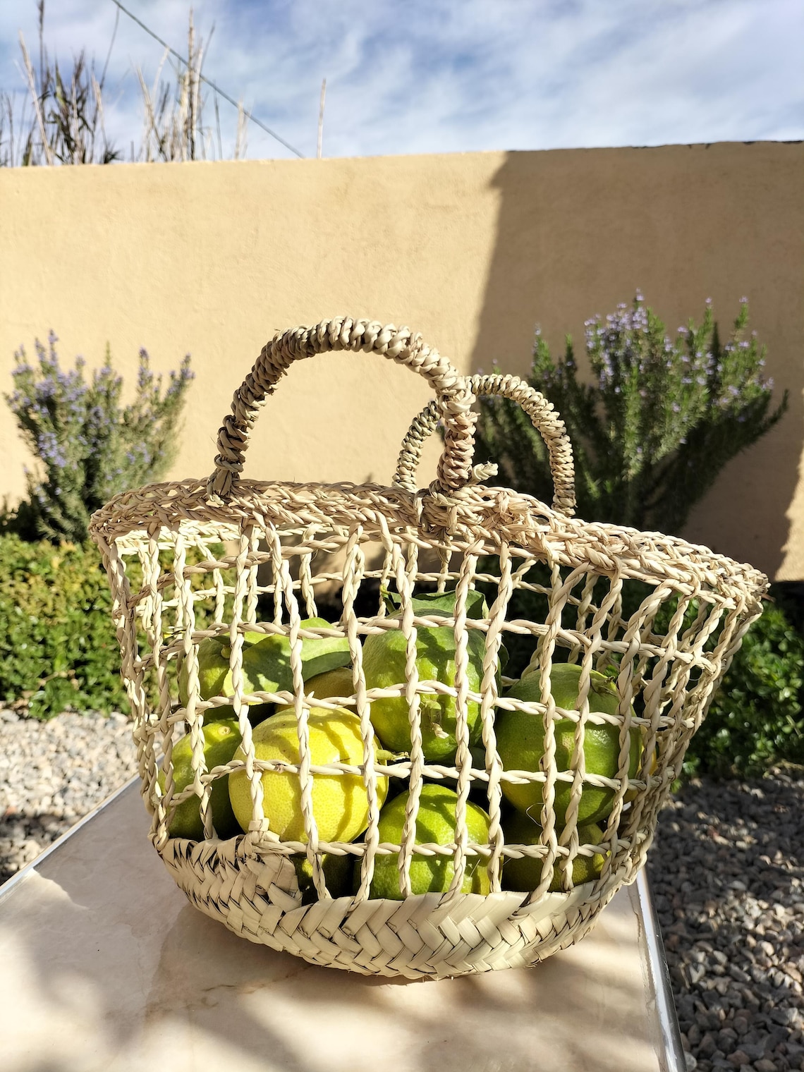 Handwoven Palm Leaf Storage Basket – Open Weave Doum Basket, Natural ...