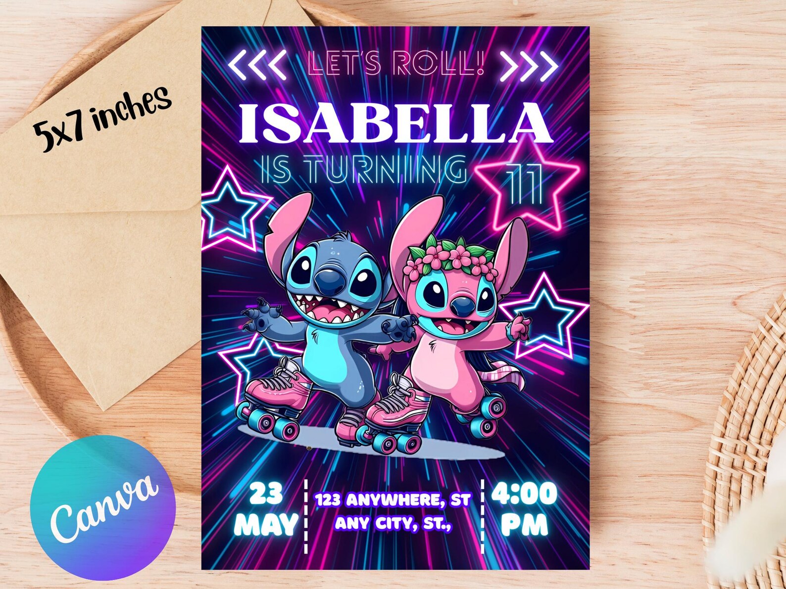 Stitch Roller Skating Birthday Party Invitation | Stitch Lilo Pastel ...