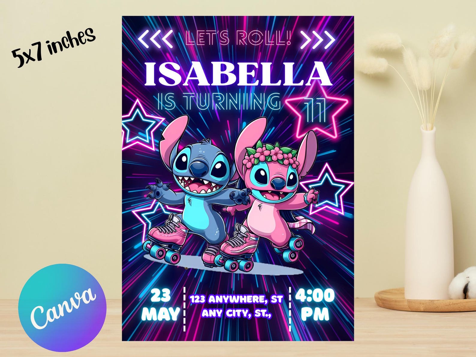 Stitch Roller Skating Birthday Party Invitation | Stitch Lilo Pastel ...