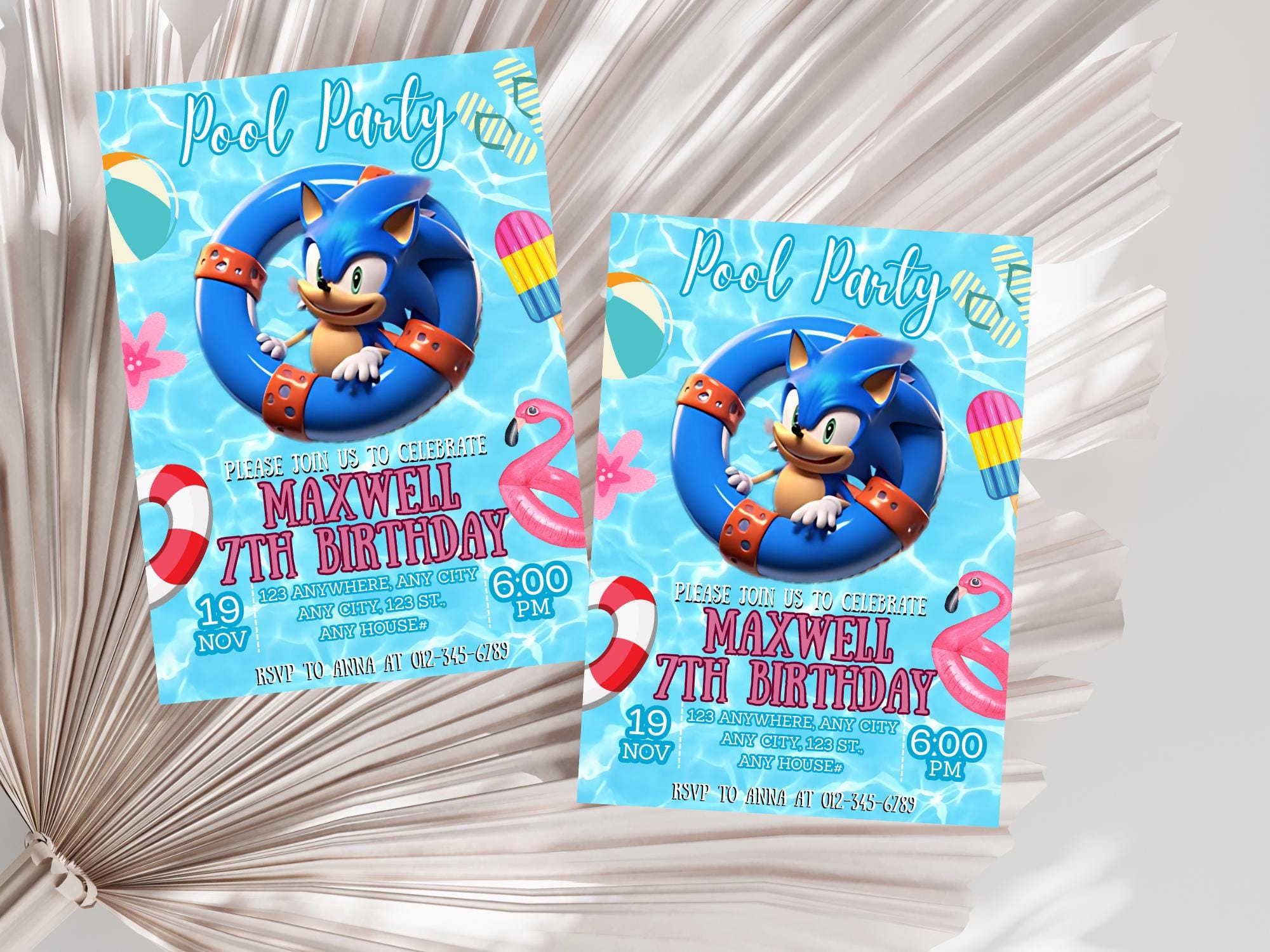 Editable Sonic Pool Party Birthday Invitation,sonic Beach Party ...