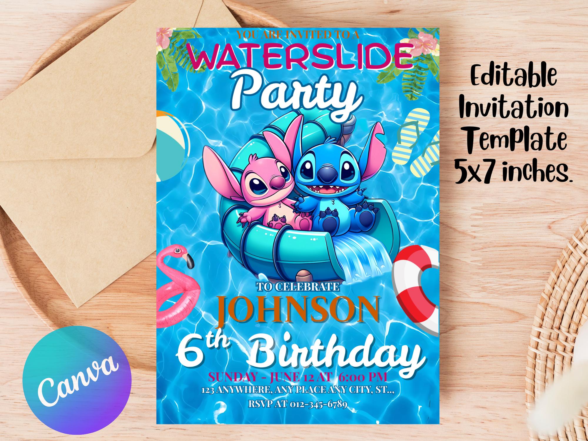 Stitch Lilo Pool Birthday Invitation | Stitch Angel Waterslide Party ...
