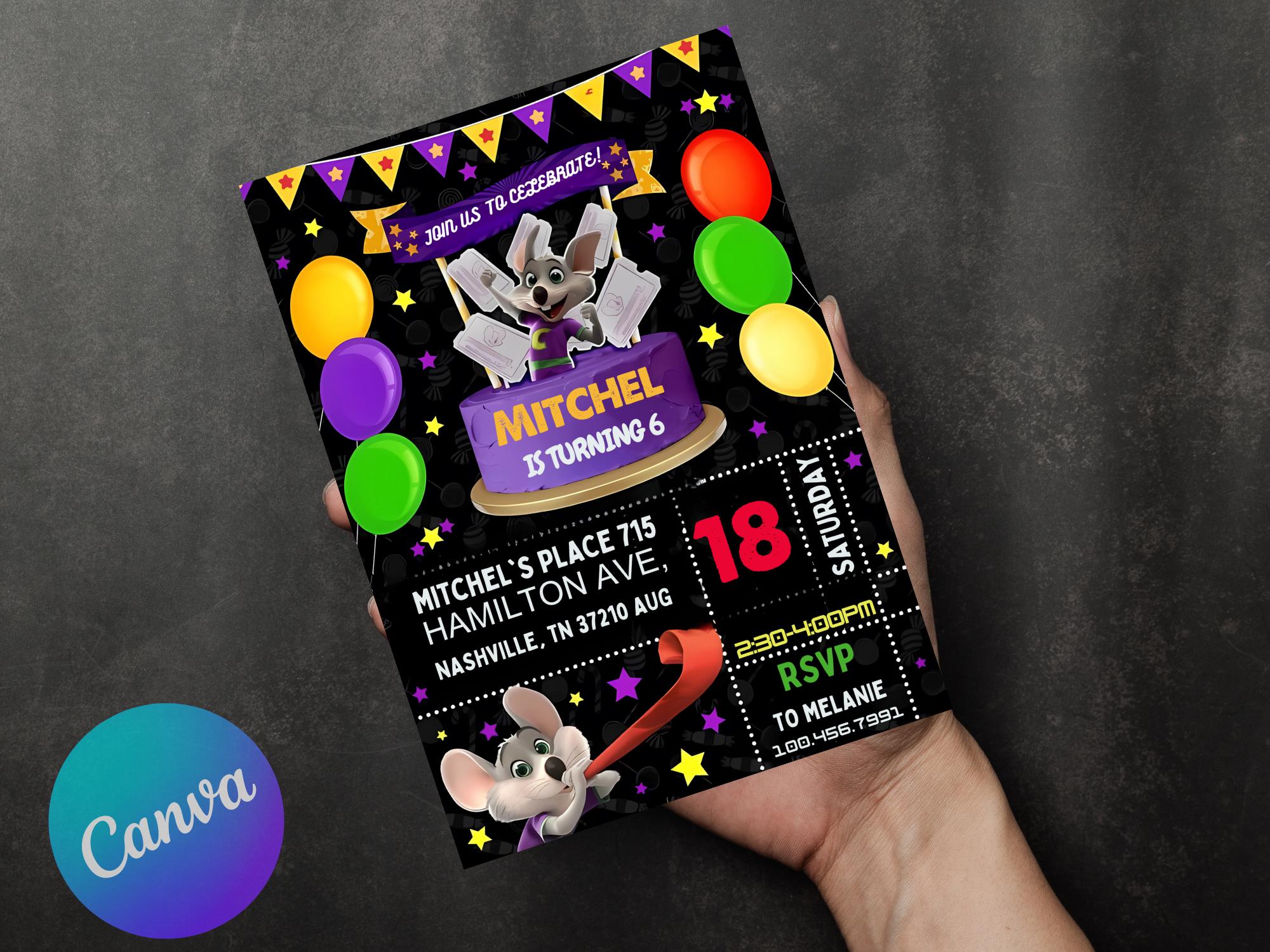 Editable Chuck E Cheese Birthday Invitation Template | Chuck Evite ...