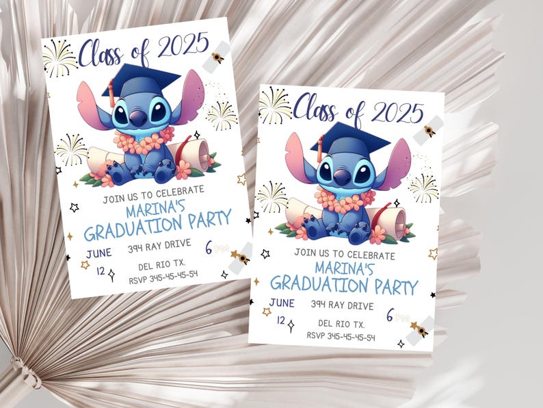 Stitch Graduation Blue Party Invitation | Stitch Lilo Kindergarten and ...