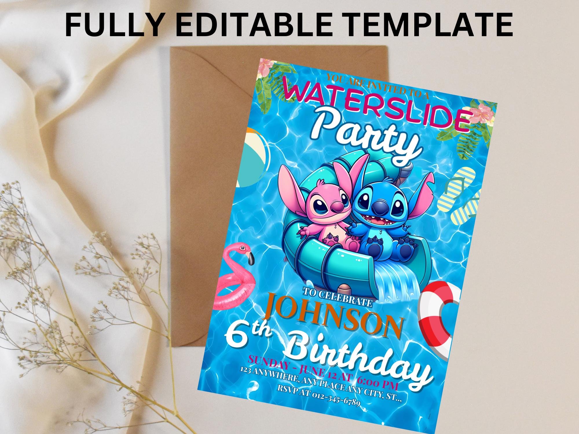 Stitch Lilo Pool Birthday Invitation | Stitch Angel Waterslide Party ...