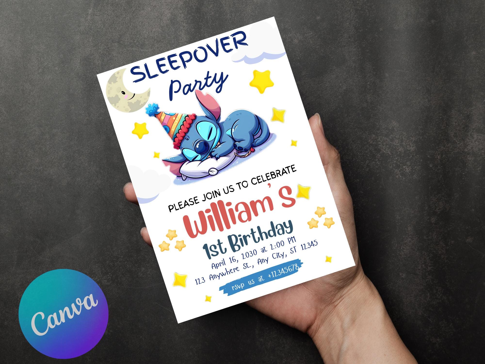 Stitch Sleepover Birthday Invitation | Stitch Slumber Blue Party ...