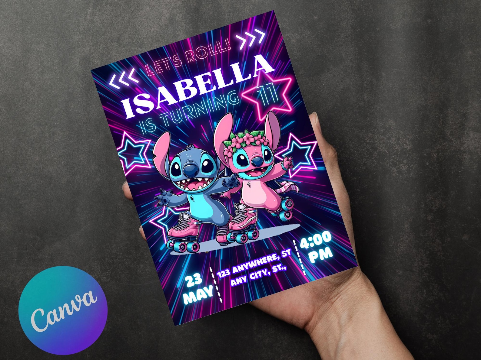 Stitch Roller Skating Birthday Party Invitation | Stitch Lilo Pastel ...