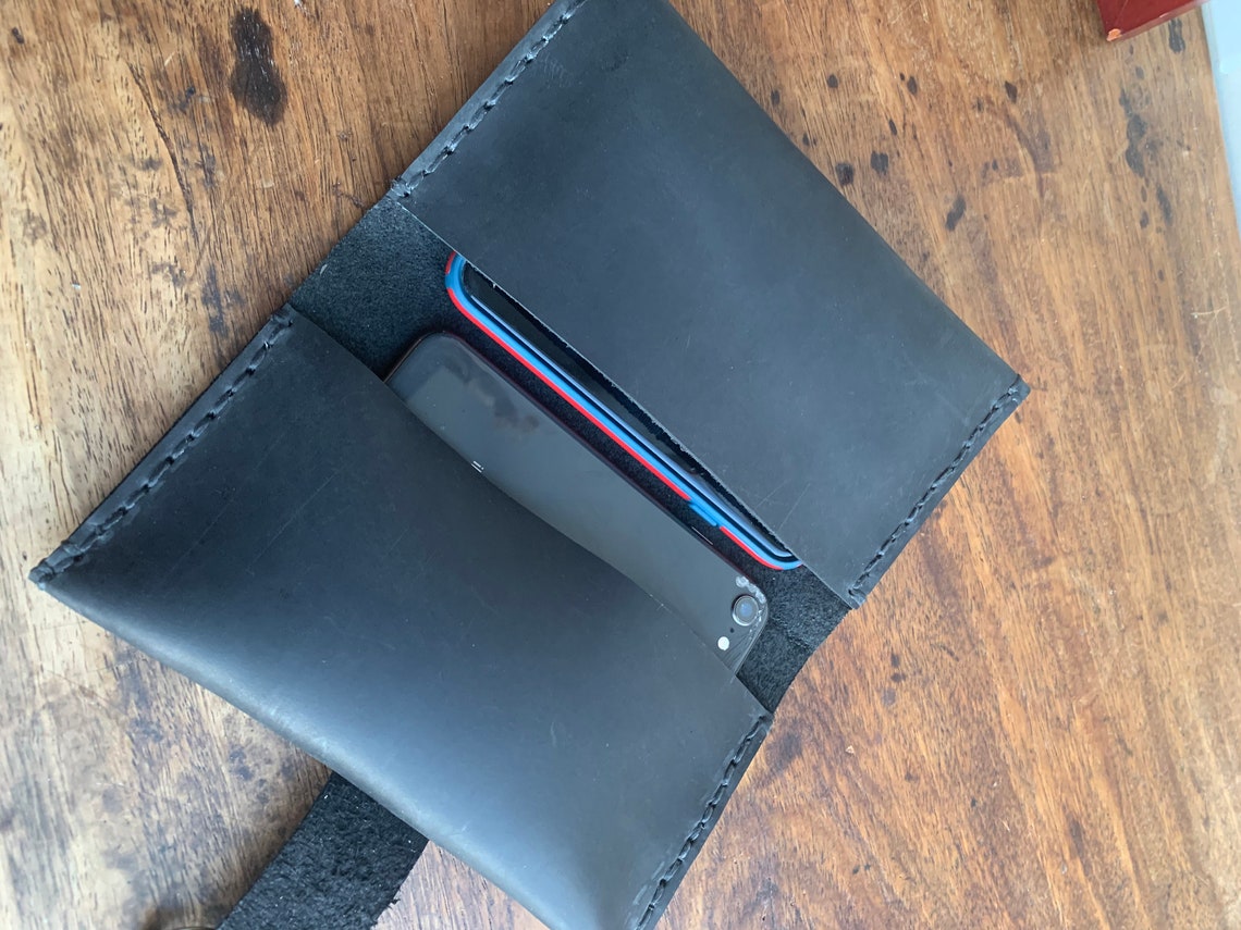 Double Iphone Case / Black Leather Phone Case / Double Iphone - Etsy