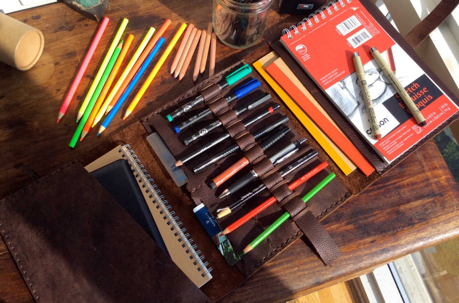 Leather Sketchpad Holder / Sketchbook Pencil Case / Art Supply - Etsy