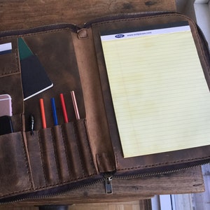 Zippered Leather Portfolio, Leather Document Carrier, Leather Portfolio ...