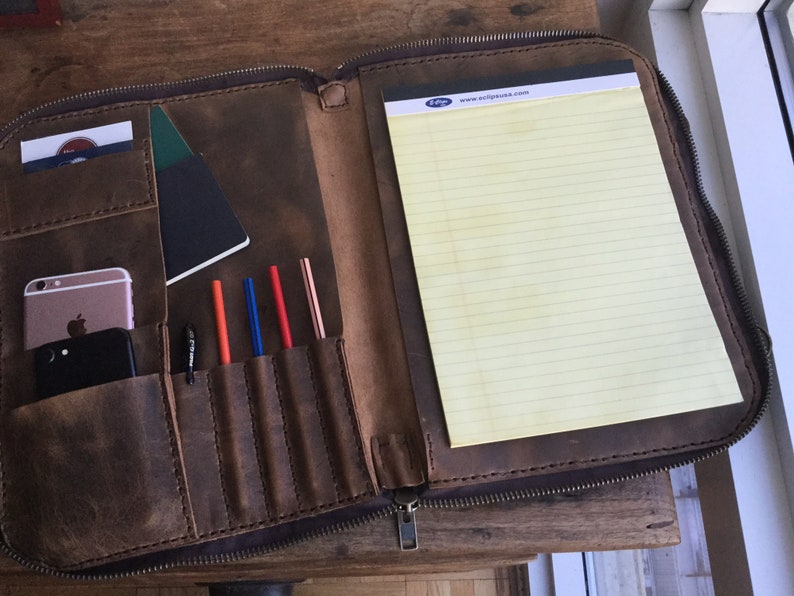 Zippered Leather Portfolio Leather Document Carrier Leather - Etsy