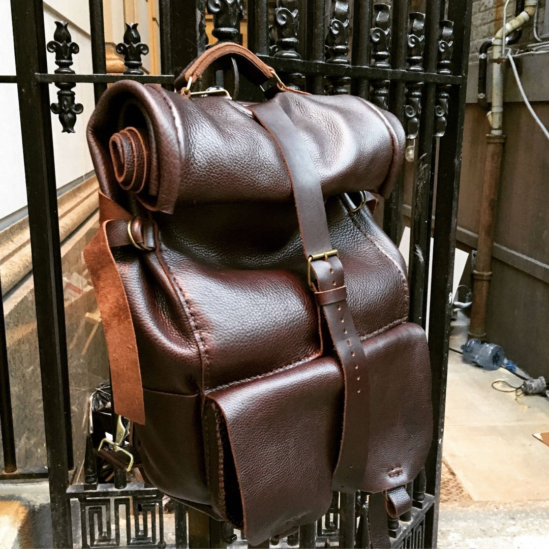 Roll Top Backpack / Large Leather Rucksack / Rolltop Laptop Backpack ...