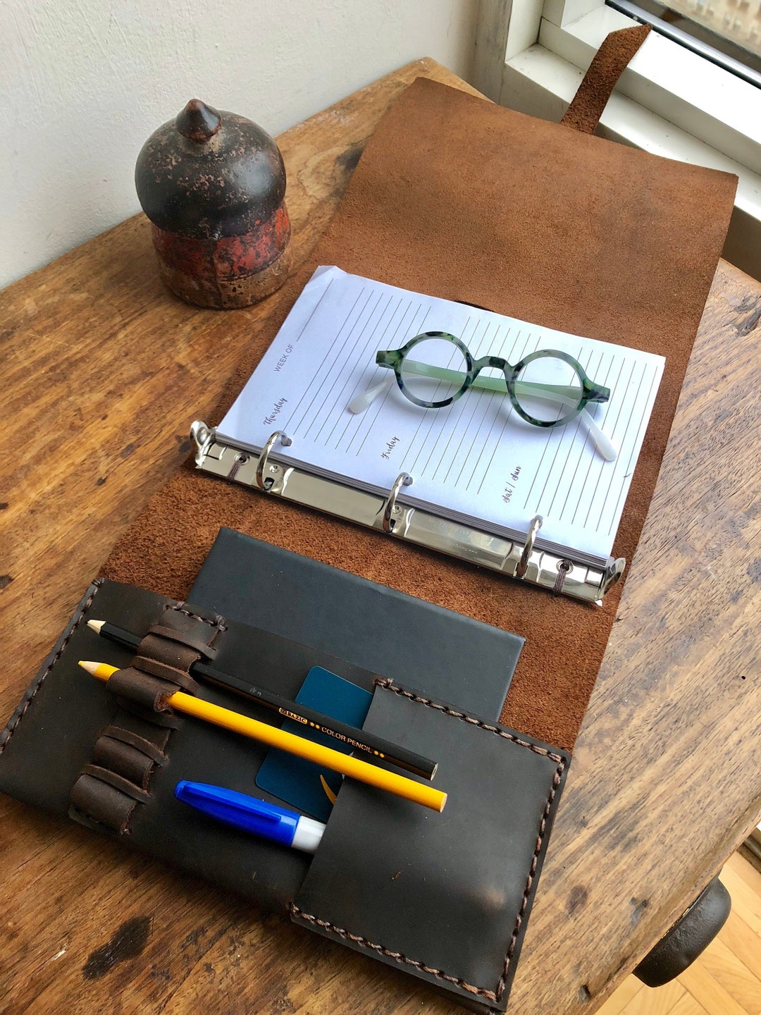 Mini Binder, Mini Leather 3 Ring Binder Notebook, Small Three Ring A5 ...