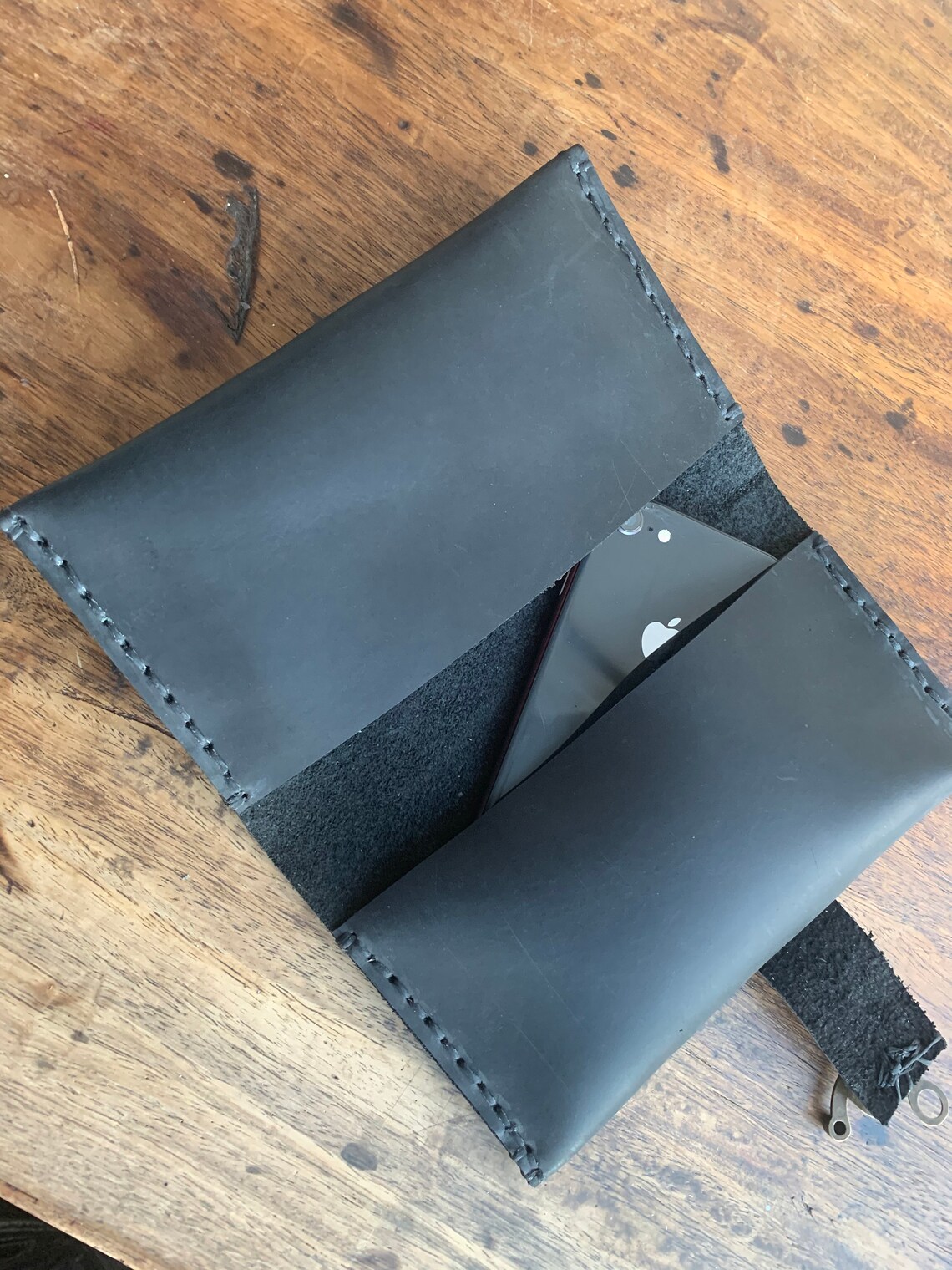 Double Iphone Case / Black Leather Phone Case / Double Iphone - Etsy