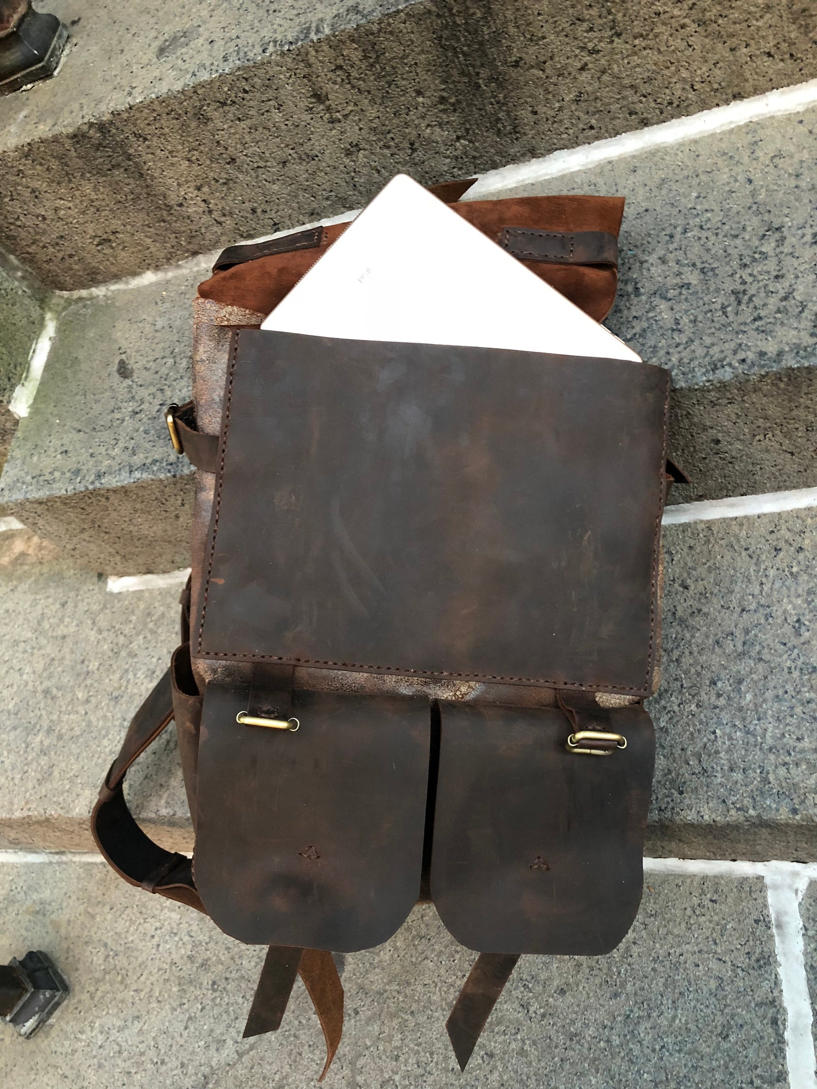 Distressed Leather Backpack / Handmade Leather Laptop Bag / - Etsy