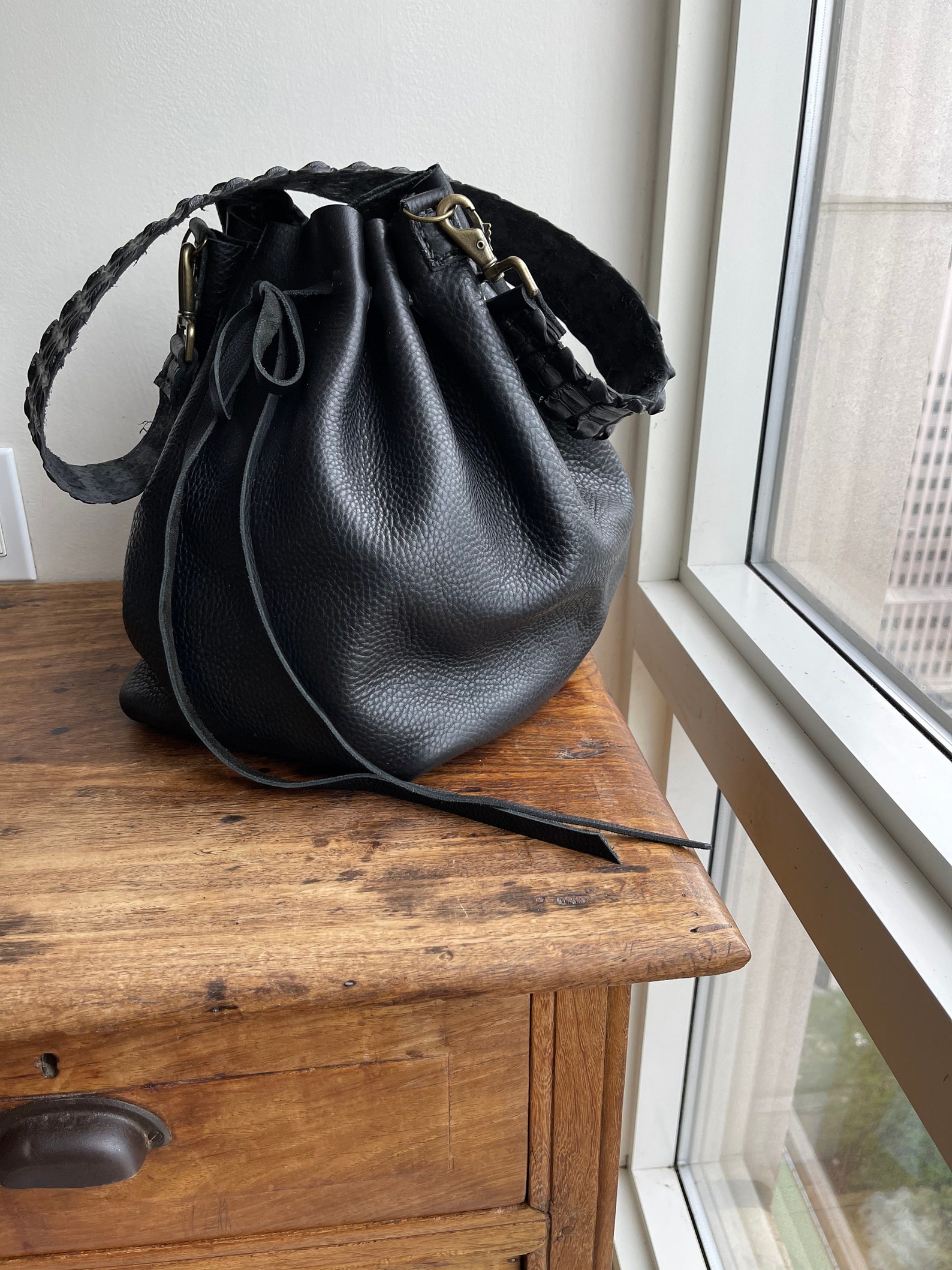 Leather Bucket Bag / Black Leather Crossbody Bag - Etsy