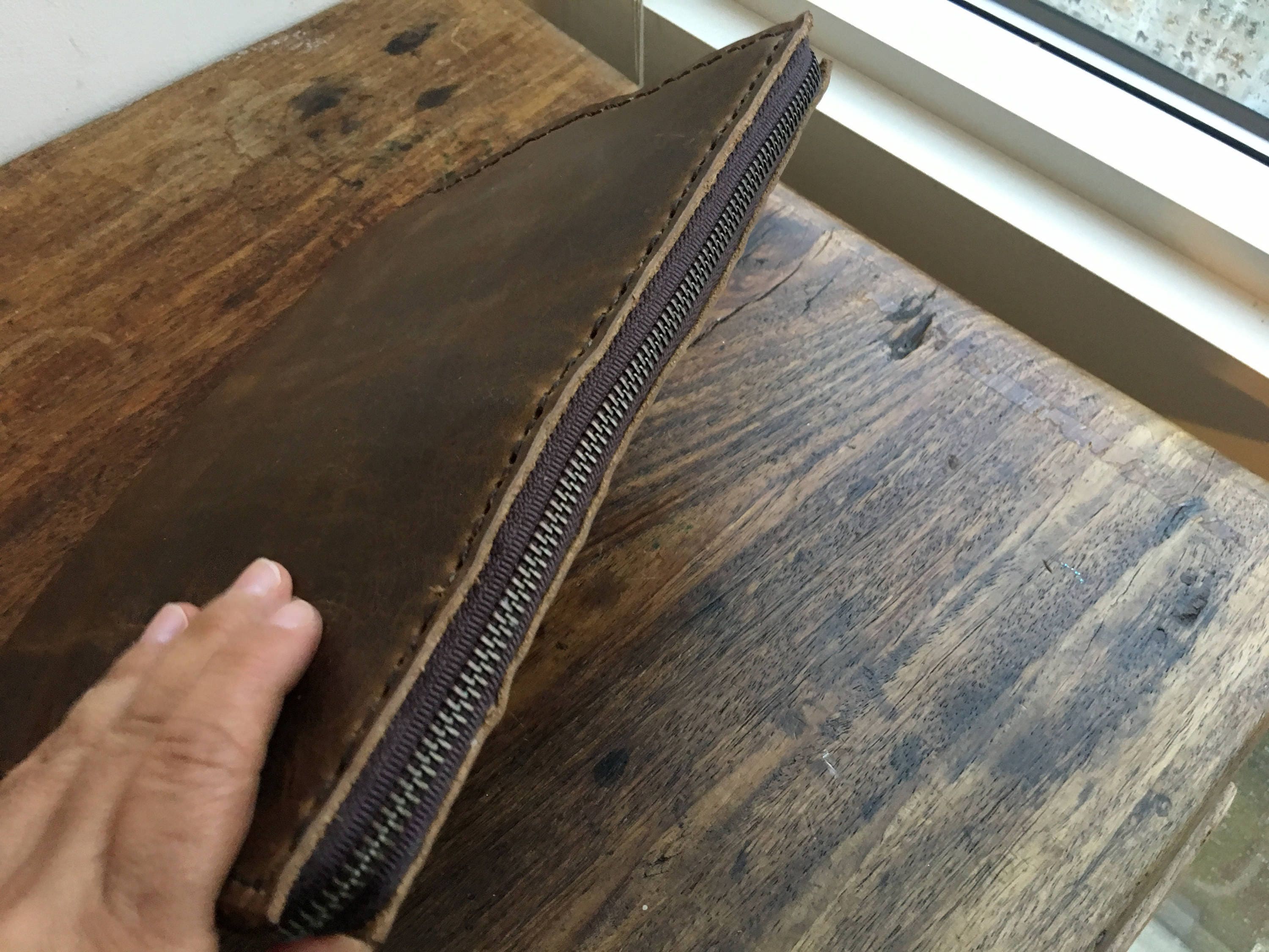 Zippered leather padfolio, Small three ring binder, 3 ring folder ...