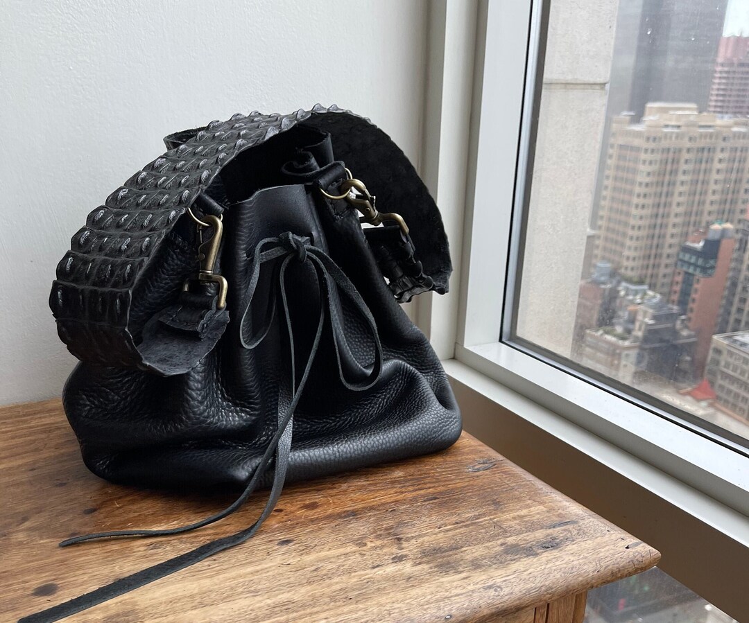 Leather Bucket Bag / Black Leather Crossbody Bag - Etsy