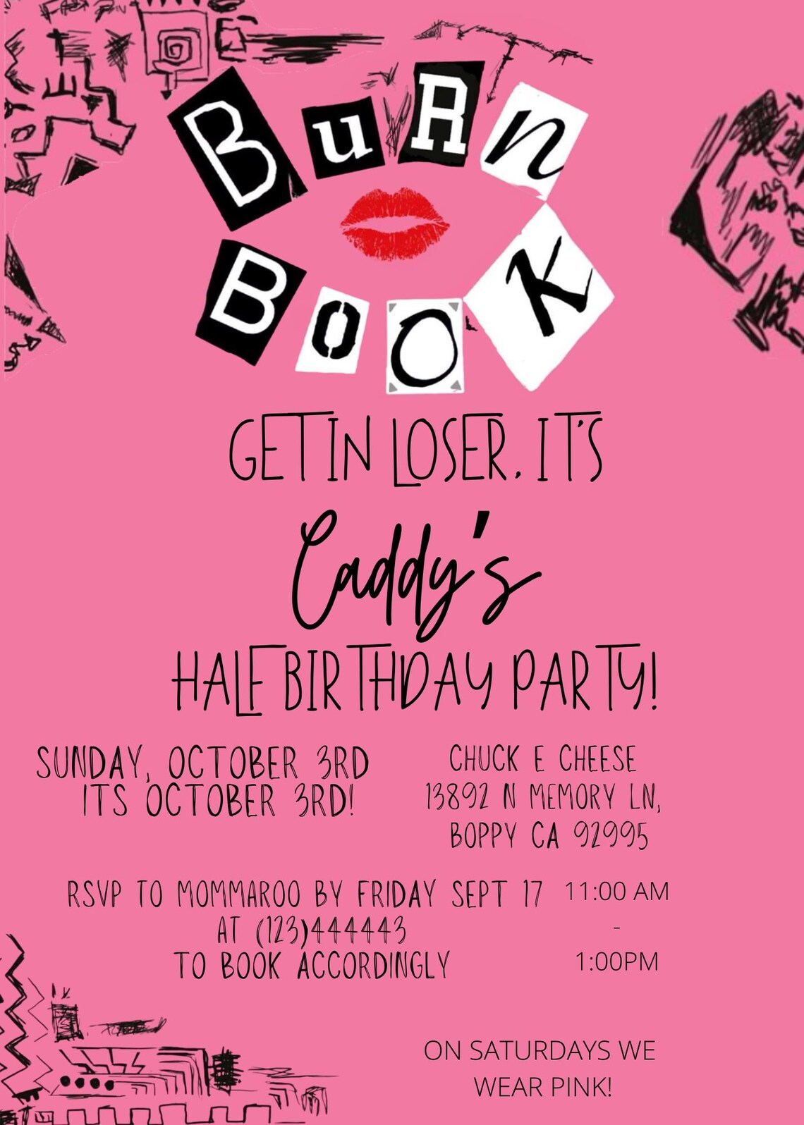 Mean Girls Birthday Invitation | Burn Book Editable Canva Template ...