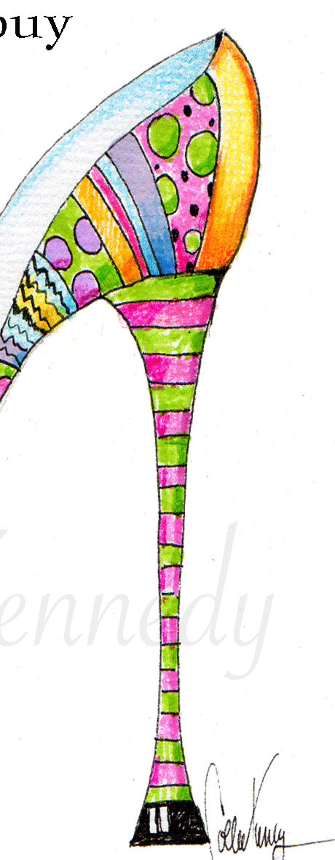 Illustrated Shoe Art Print With Funny Shoe Quote - High Heel Art, Funny ...
