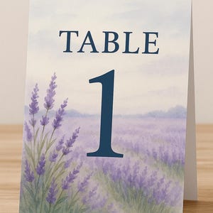 Printable Table Numbers 1 Seascape Lavender and Sunset Designs Elegant ...