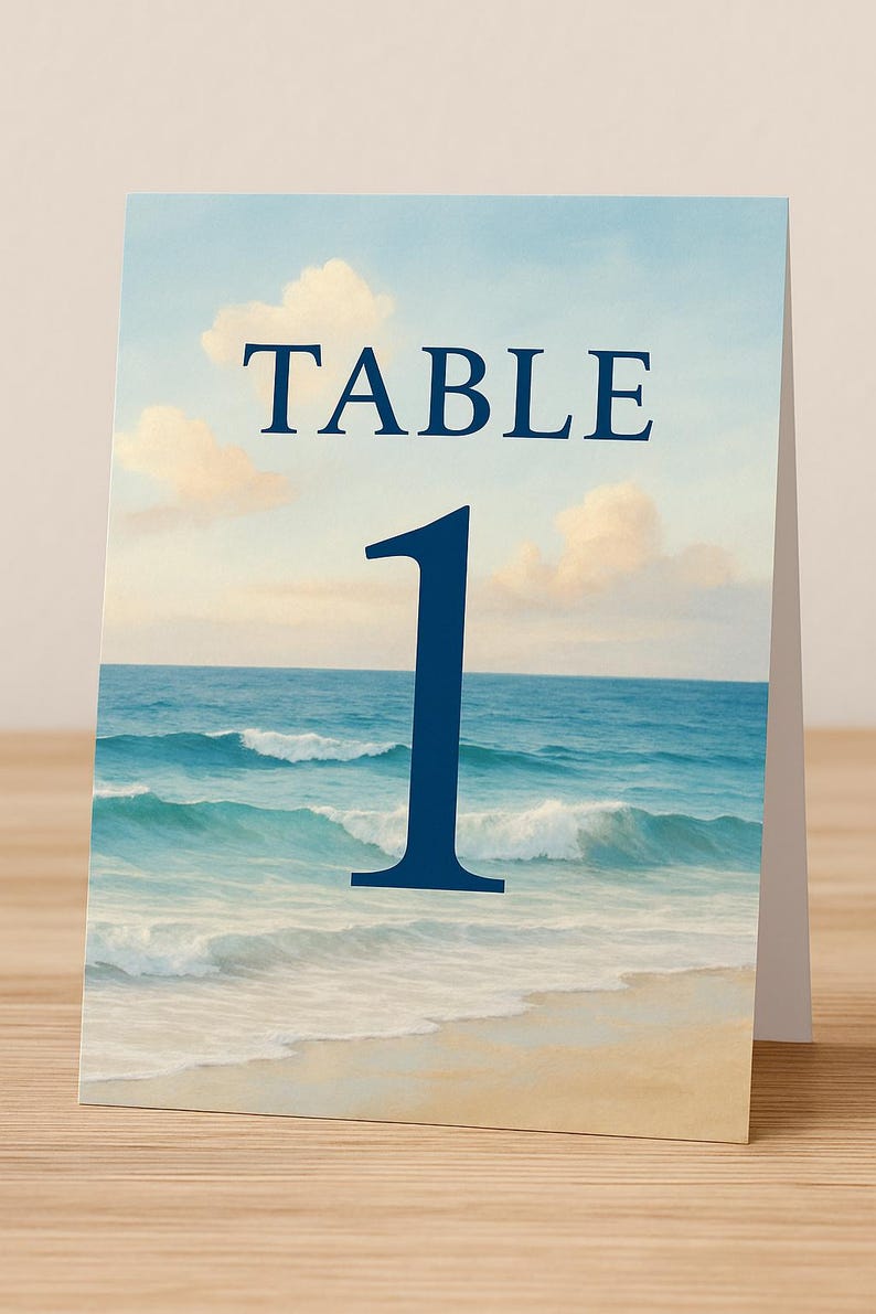 Printable Table Numbers 1 Seascape Lavender and Sunset Designs Elegant ...