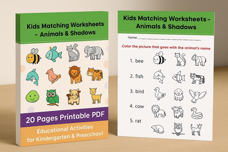 Mini Animal Matching Worksheets – 2 Pages Printable PDF Preschool ...
