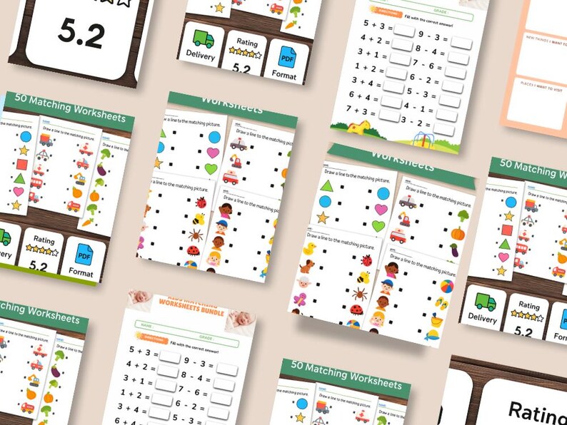 Kids Matching Worksheets Bundle | Shapes, Colors, Animals & More ...