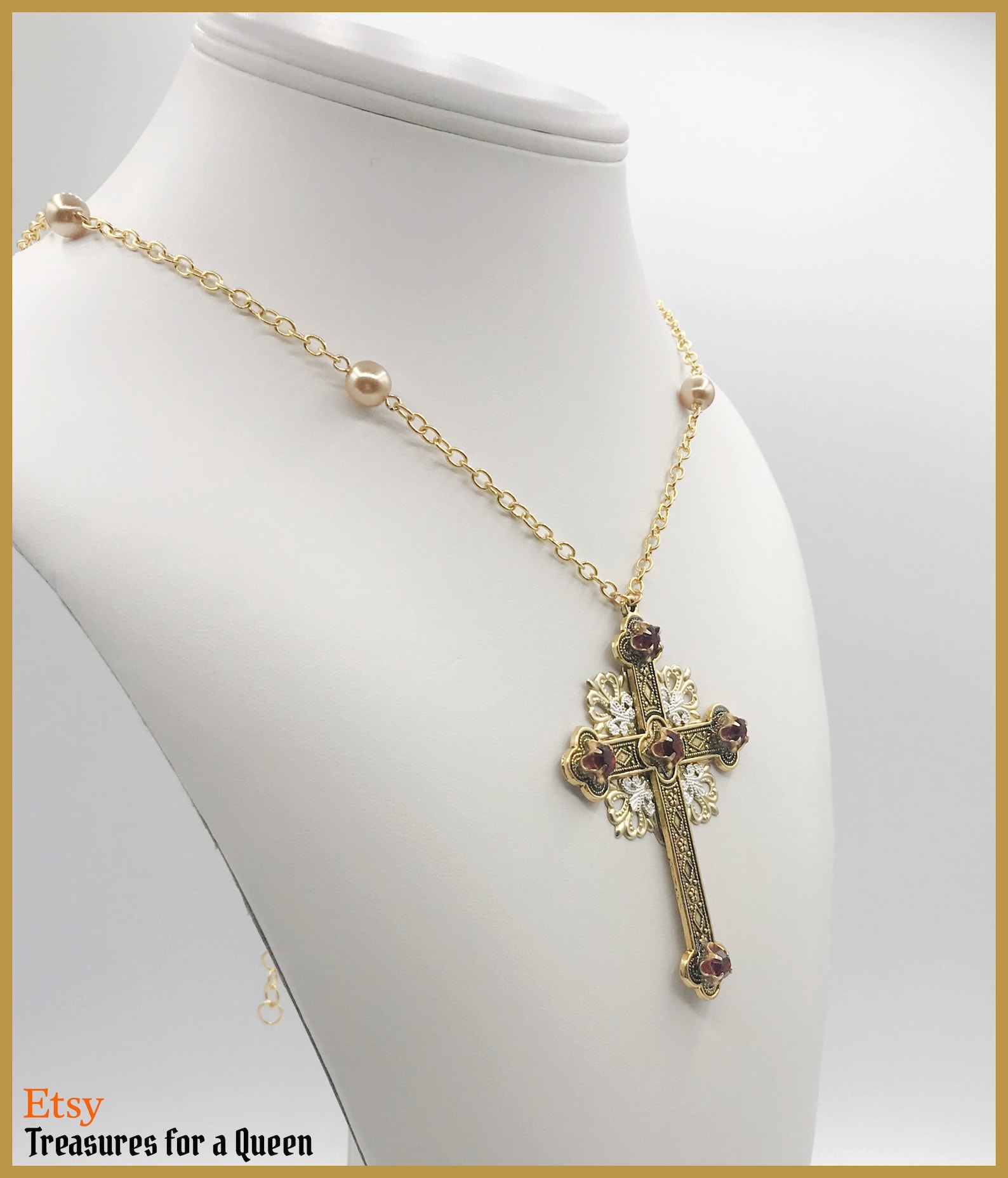 Medieval Tudor Cross - 16th Century Queen Anne Pearl Chain Large ...