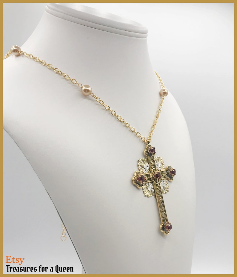 Medieval Tudor Cross - 16th Century Queen Anne Pearl Chain Large ...