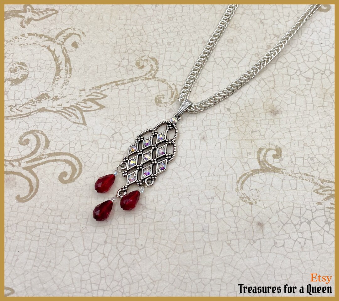 Medieval Renaissance Victorian Chainmail Pendant Necklace Siam Red ...