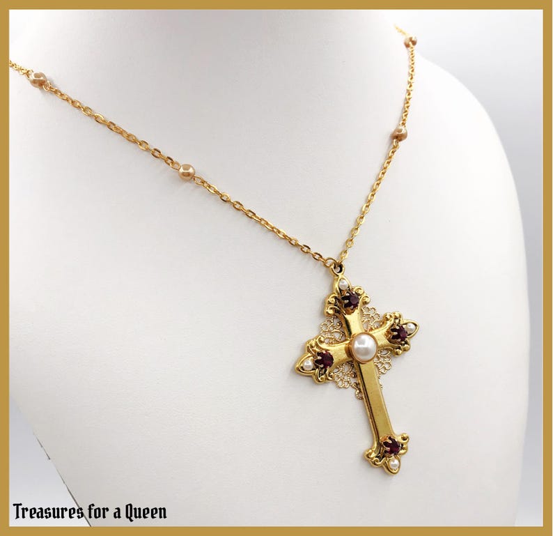 Medieval Tudor Cross Necklace - 16th Century Antique Gold Pearl Chain ...