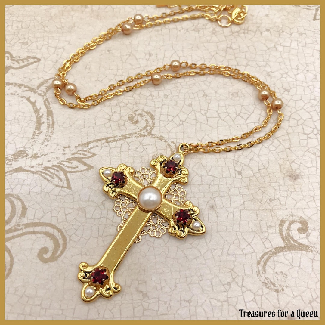 Medieval Tudor Cross Necklace - 16th Century Antique Gold Pearl Chain ...