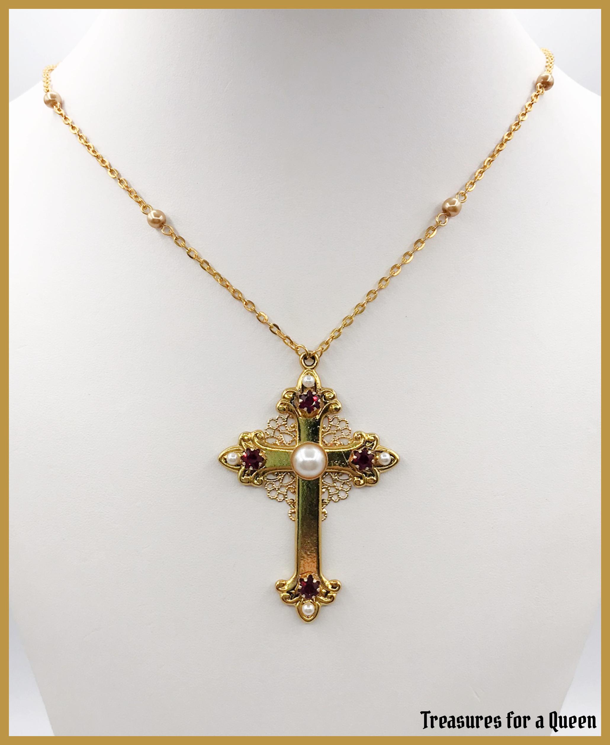 Medieval Tudor Cross Necklace - 16th Century Antique Gold Pearl Chain ...